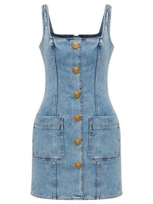 Balmain Button-front Denim Mini Dress - Blue