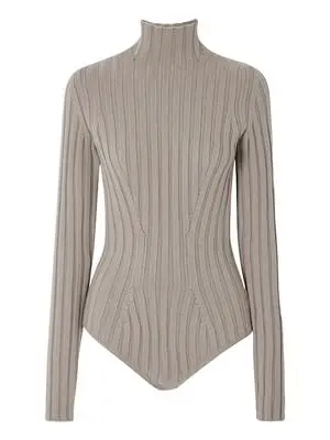 Alaïa High-neck Ribbed Knit Bodysuit - Gray