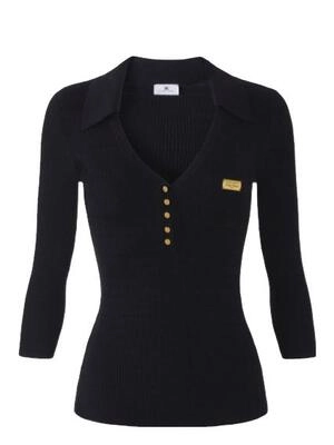 Elisabetta Franchi Micro-braided Knit Polo Shirt - Black