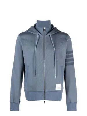 Thom Browne Cotton Zip-up Hoodie With Drawstring - Dark Blue