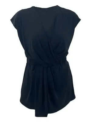 Max Mara V-neck Sleeveless T-shirt With Pleated Detailing - Black