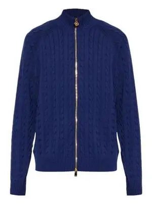 Versace Stand-up Collar Zipped Cardigan - Blue