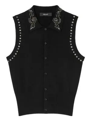 VERSACE Versace Embellished Sleeveless Knitted Top With Peak Collar