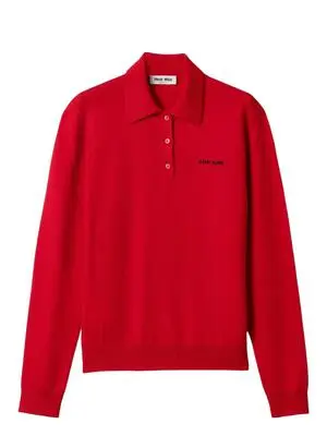 Miu Miu Logo Embroidered Knitted Polo Shirt - Red