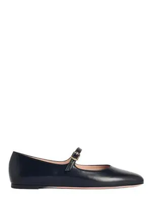 Bally Rina Leather Ballet Flats With Gold Metal Buckle - Black