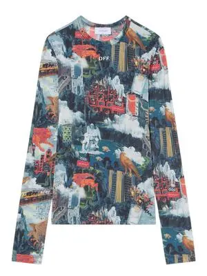Off-White Printed Long Sleeve Crewneck Top - Multicolor