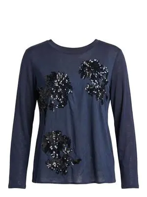 Max Mara Long-sleeved T-shirt With Embellishments - Gray