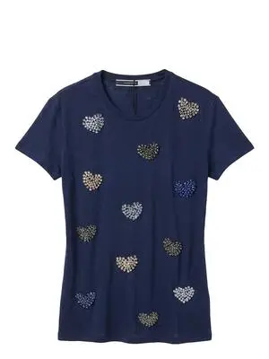 Sportmax Short Sleeve T-shirt With Embellished Hearts - Blue