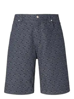 Fendi Ff Jacquard Denim Shorts - Blue