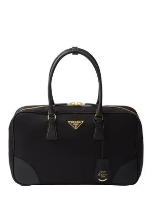 Prada Re-nylon Tote Bag With Enameled Metal Logo - Black