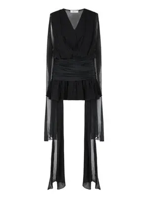 Blumarine V-neck Long Sleeve Draped Pleated Top - Black