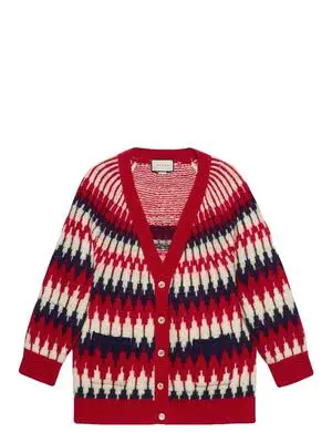 Gucci Zigzag Jacquard Organic Wool Cardigan - Red