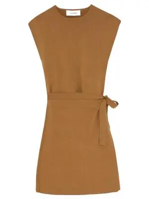 YVES SALOMON Sleeveless Dress With Waist Belt - Brown