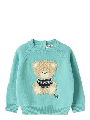 IL GUFO Teddy Appliqué Baby Top - Blue
