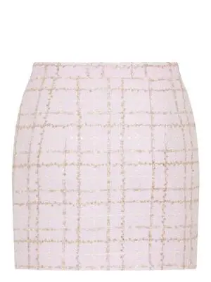 Alessandra Rich Sequin Embellished Plaid Tweed Mini Skirt - Pink