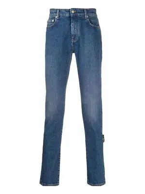 Off-White Logo Print Slim-fit Jeans - Blue