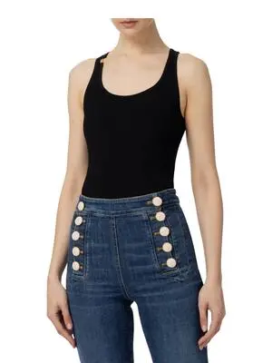 Elisabetta Franchi Fine-ribbed Tank Top With Gold Logo Detail - Blue