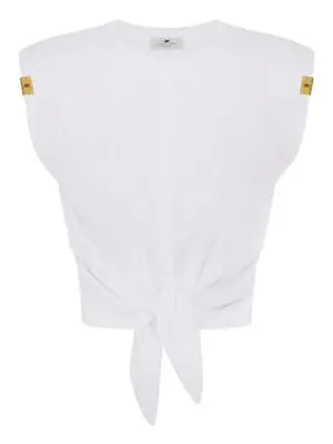 Elisabetta Franchi Knot Jersey T-shirt With Logo Detail - Chalk
