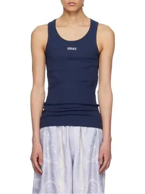 Versace Embroidered Logo Sleeveless Top - Navy Blue