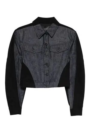 MUGLER Cropped Denim Jacket With Button Fastening - Prussian Blue