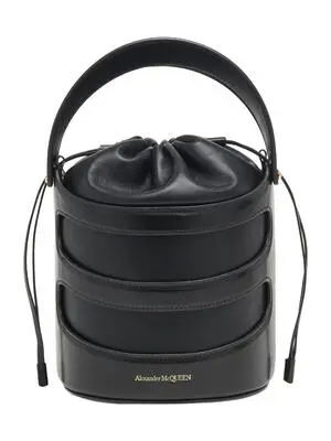Alexander McQueen Logo Printed Drawstring Bucket Bag - Black