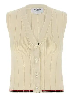 THOM BROWNE Thom Browne Ribbed V-Neck Vest With Striped Detailing
