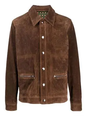 Etro Etro Pegaso Embroidered Suede Shirt Jacket Brown
