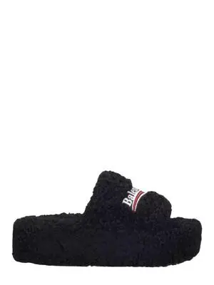 Balenciaga Logo Embroidered Platform Sandals - Black