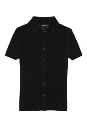 Balenciaga Ribbed Button-up Knit Top - Black