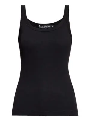 Dolce & Gabbana Ribbed Crewneck Tank Top With Logo Patch - Black