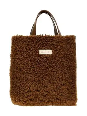 Marni Logo Patch Fur Tote Bag - Brown