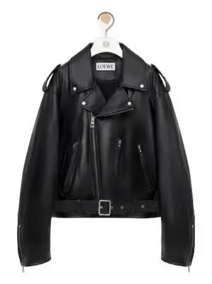 Loewe Long-sleeved Leather Biker Jacket With Belt - Black