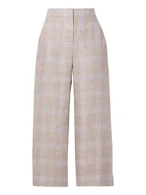 Veronica Beard High-waisted Plaid Wide-leg Casual Pants - Nude