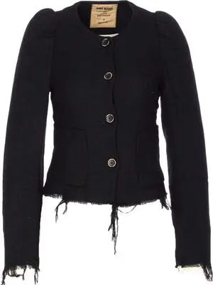 UMA WANG Long Sleeve Casual Jacket With Fringed Edges - Black