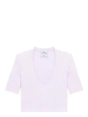 COURREGES Courrèges V-Neck Cropped Knit Top With Embroidered AC Logo White