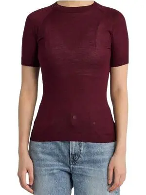 Alaïa Round Neck Short Sleeve T-shirt - Brown