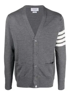 Thom Browne 4-bar V-neck Knitted Cardigan - Gray