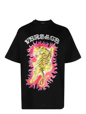 Versace Roar-print Cotton T-shirt Black