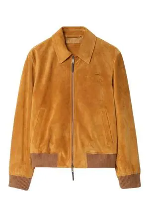 Burberry Suede Harrington Jacket With Equestrian Knight Design - Tan