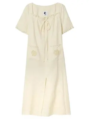 Sleeper Sofia Embroidered Linen Midi Dress - White