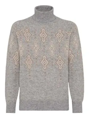 Brunello Cucinelli Geometric Jacquard Turtleneck Knit Jumper - Gray