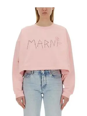 Marni Logo Detailed Cropped Sweatshirt - Pink