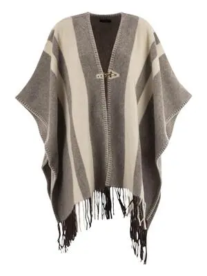 FAY Fay Hook-Closure Fringed Poncho