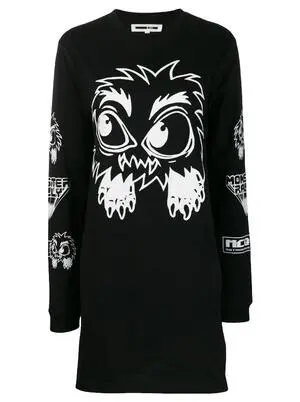 Alexander McQueen Monster Pattern Printed Mini Dress - Black