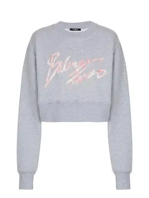 Balmain Logo Printed Cropped Sweatshirt - Grey