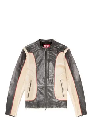 DIESEL® Leather Biker Jacket - Beige/black