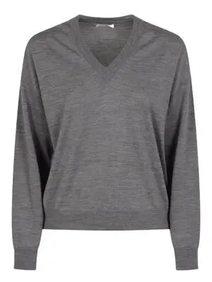 Peserico V-neck Long Sleeve Jumper - Gray