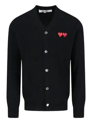 Play Comme Des Garcon Heart-patch Knitted Cardigan - Black