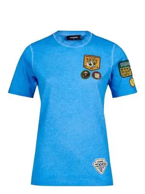 Dsquared2 Short Sleeve T-shirt With Embellished Patches - Blue
