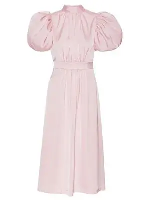 ROTATE BY BIRGER CHRISTENSEN Puff Sleeve Tie Neck Midi Dress - Pink